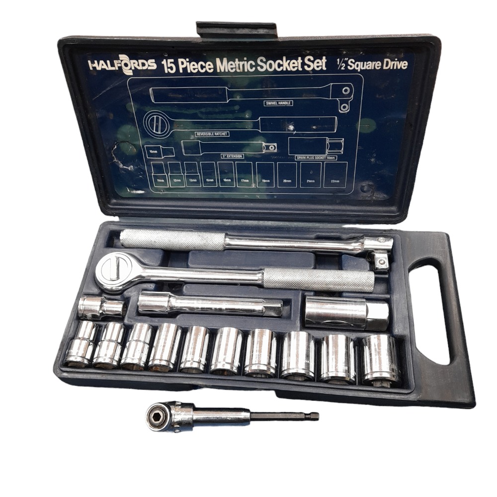 Pre-owned Halfords 15 piece Metric Socket Set 1/2 Square Drive - Own4Less